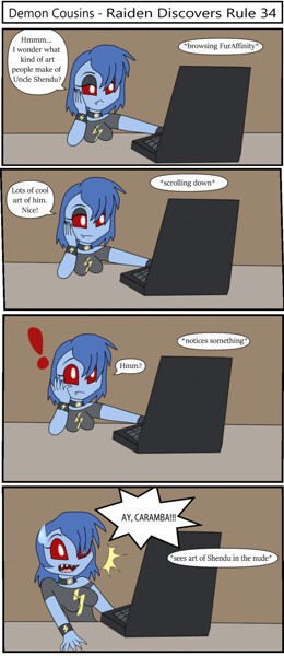 Demon Cousins Comic Raiden Discovers Rule 34 Art Of She By